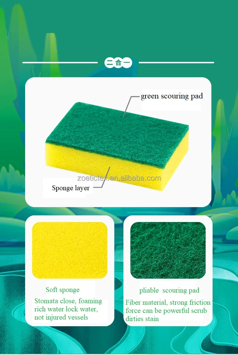 Durable Dishwashing Sponge with Double Side Scouring Pad
