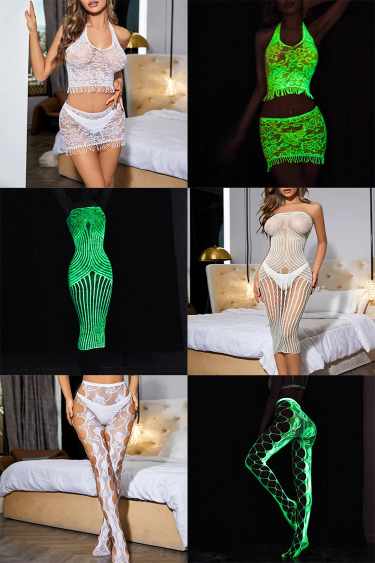 Glow In Dark Fishnet Bodystocking Hollow Out One Piece Luminous Bodysuit Multiple Styles Women ...