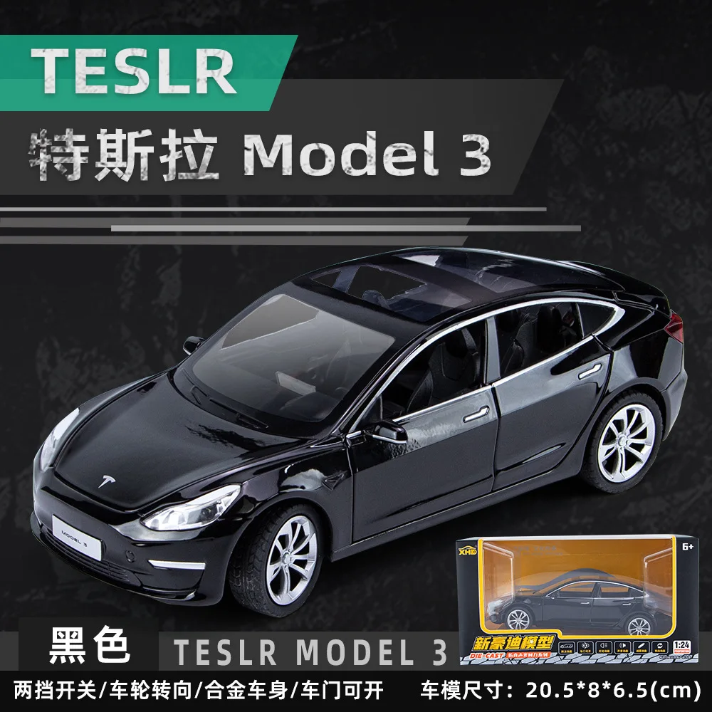 1:24 Tesla Model 3 Metal Car Scale Model Sound/light Pull Back ...