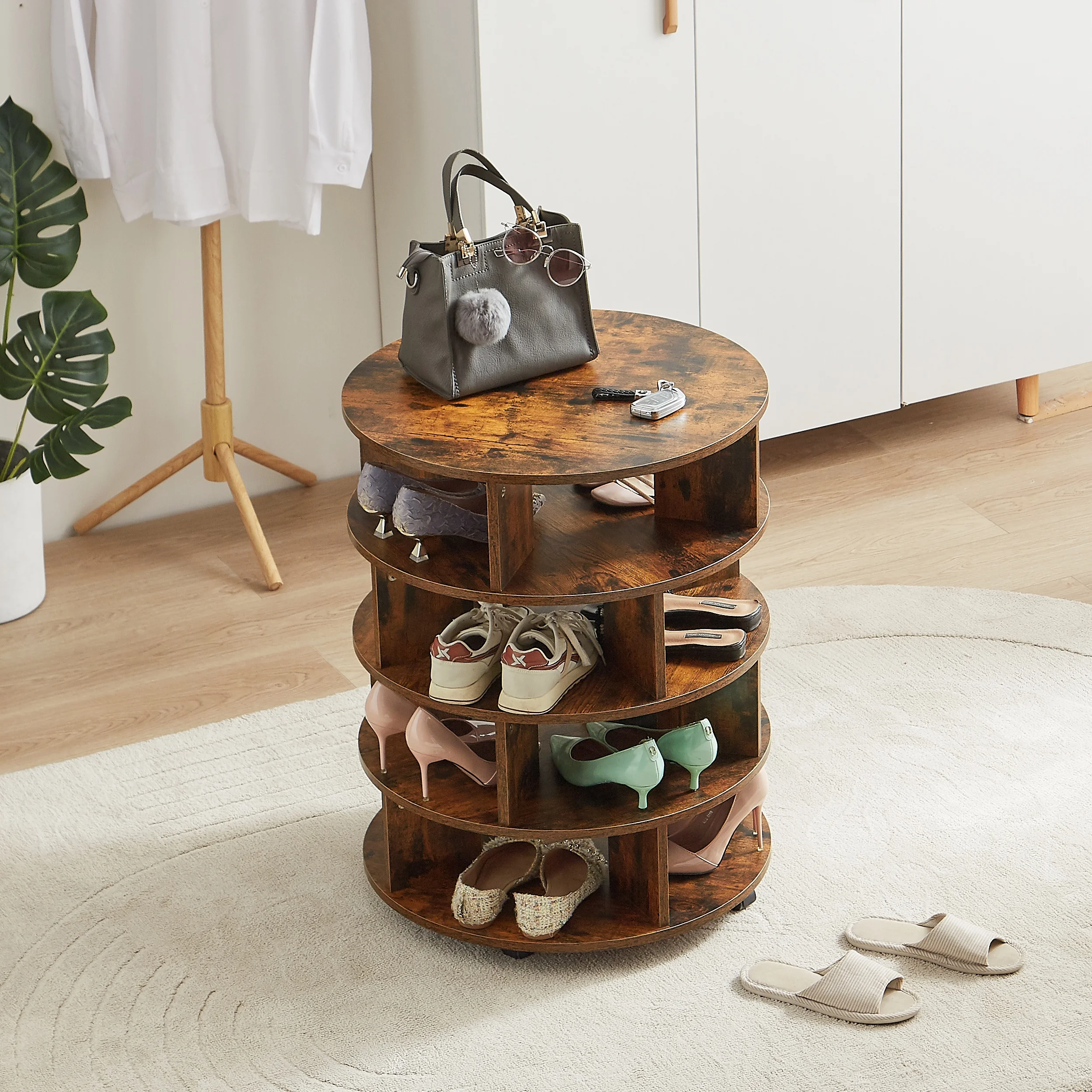 Wooden 360 Round Rotating Revolving Shoe Display Rack Storage Rotatable ...