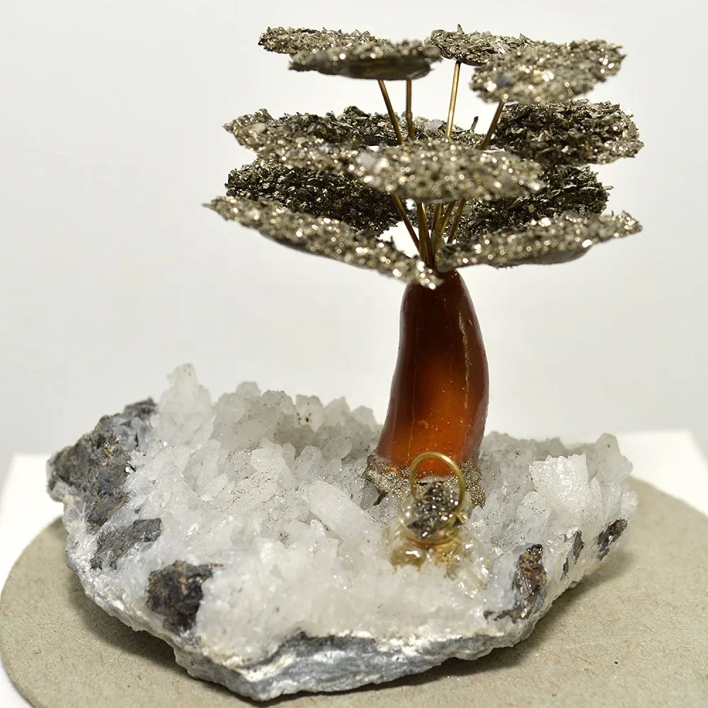 Life Tree Pyrite Stone Tree On Quartz Crystal Stand Peruvian ...