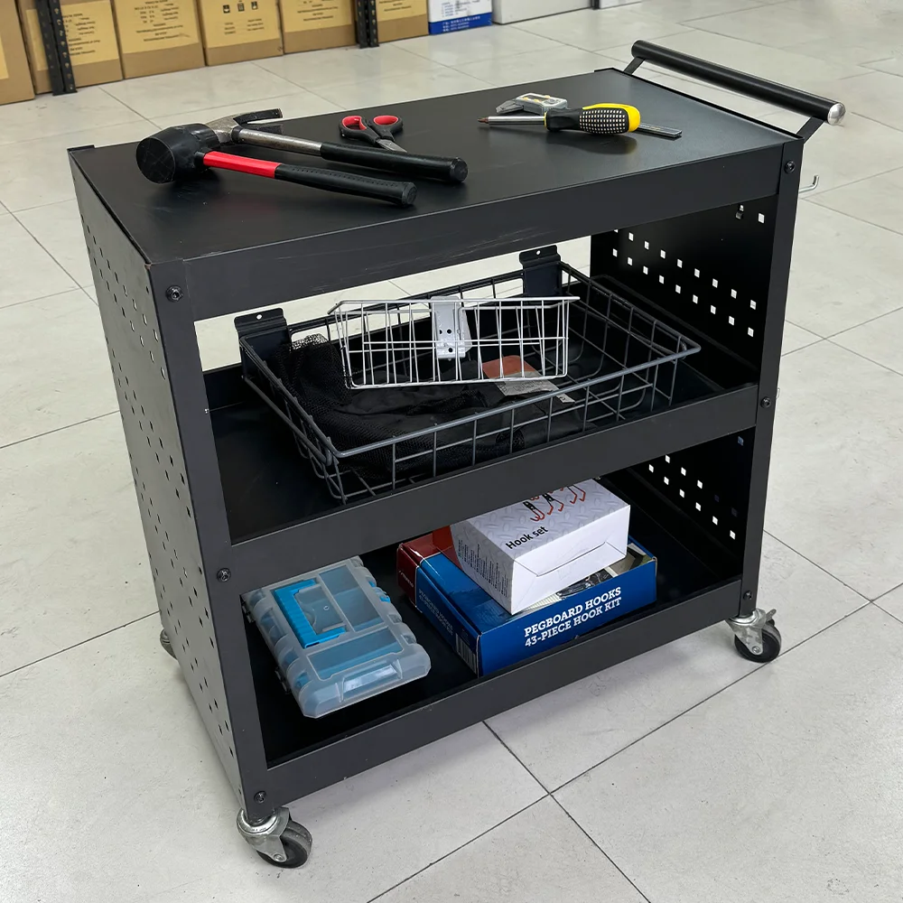 30\" Iron Three-Layer Mobile Tool Trolley Cart with Side Peg Board for ...