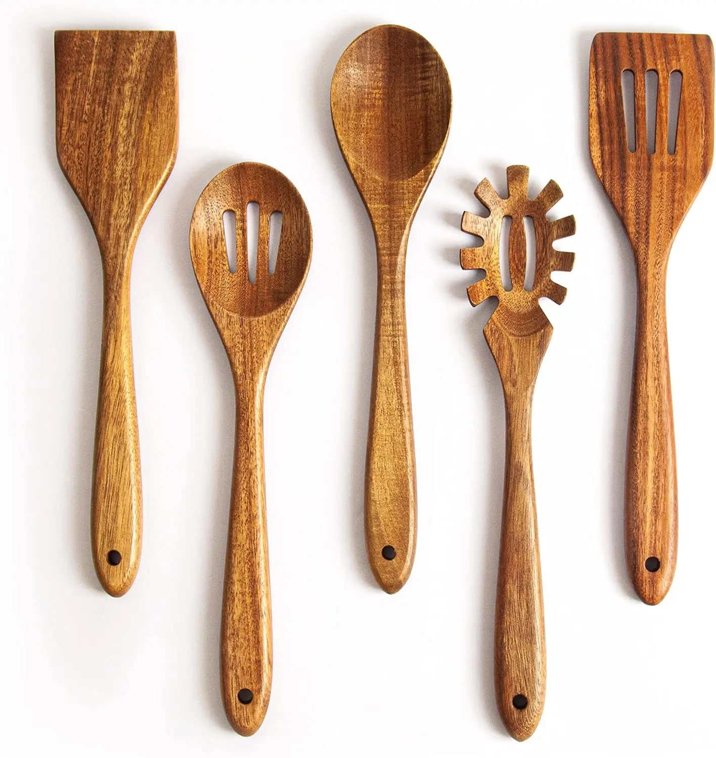 Natural Teak Wooden Cooking Spoons With Nonstick Spatula Set Wooden ...