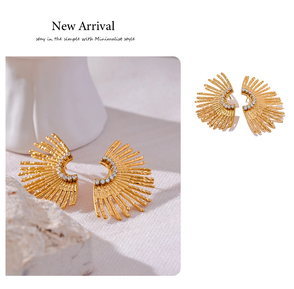 JINYOU 3029 Stainless Steel Geometric Zircon Stud Earrings