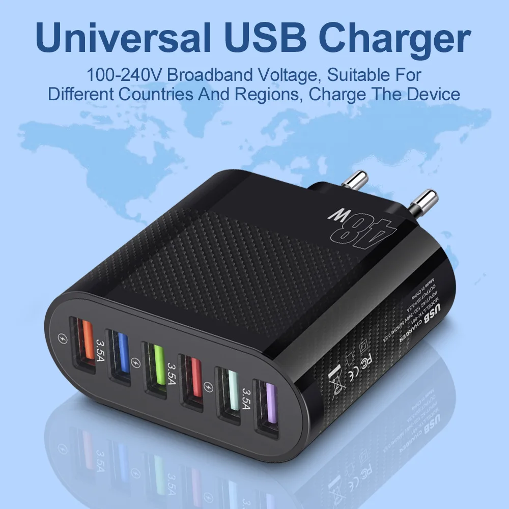 Multi-interface 48w Usb Charging Hub 12a 6-port Desktop Charging ...