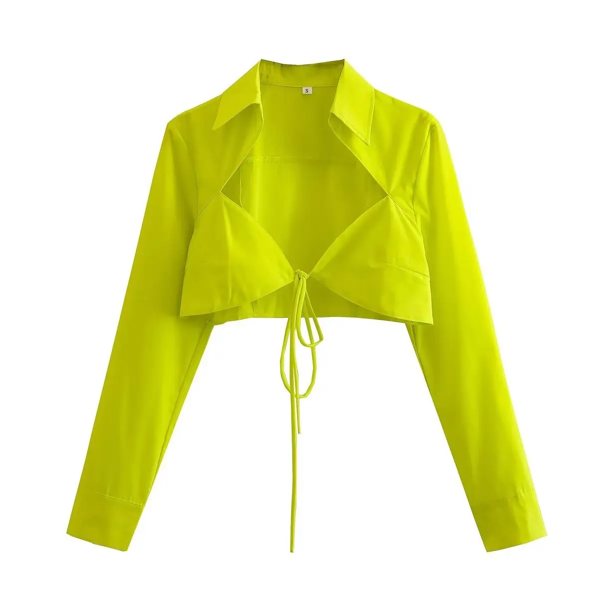 Zhezhe Solid Color Spicy Girl Style Polo V Neck Long Sleeved Shirt For ...