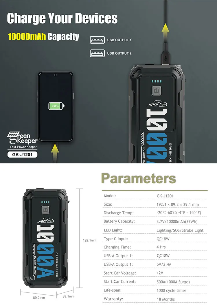 Starter 12v Jump Starter1000a Jump Starter Qc3.0 Portable Car Jump ...