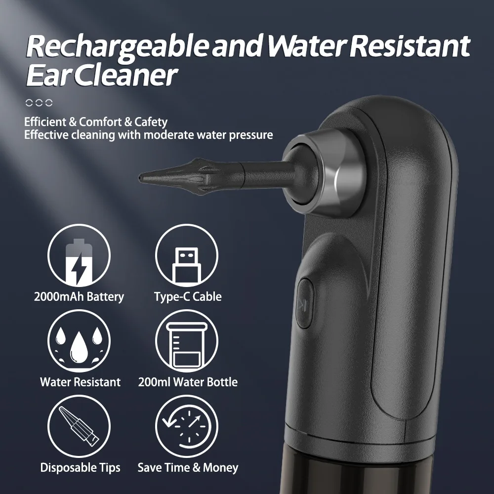 Upgraded Electric Water Ear Cleaner Kit Usb Rechargeable Waterproof 4 ...