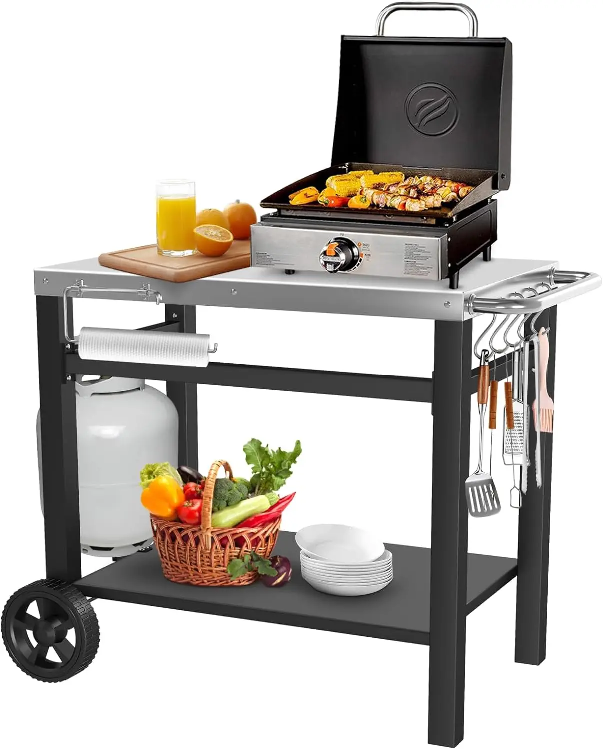 Pizza Oven Table Stand, Grill Stand, Food Prep and Work Table Cart, BBQ ...