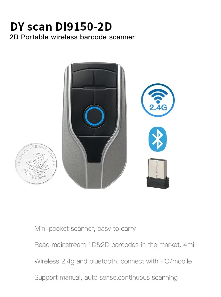 2d Portable Mini Bt Barcode Reader Wireless Qr Code Scanner Long ...
