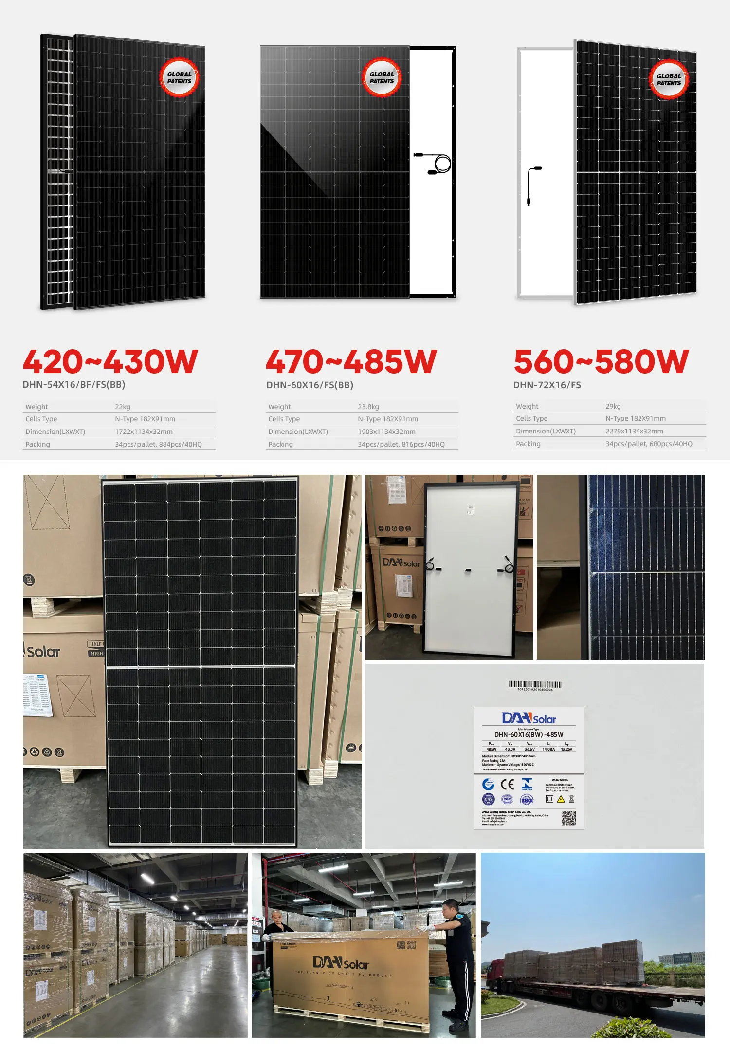 Monocrystalline N Type Pv Module Eu Stock 470w 475w 480w 485w Dah Solar ...