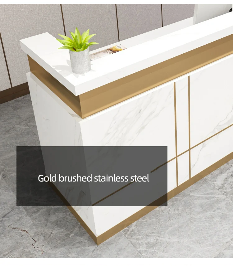 White Gold Reception Desk Modern Reception Counter Cashier Counter For ...