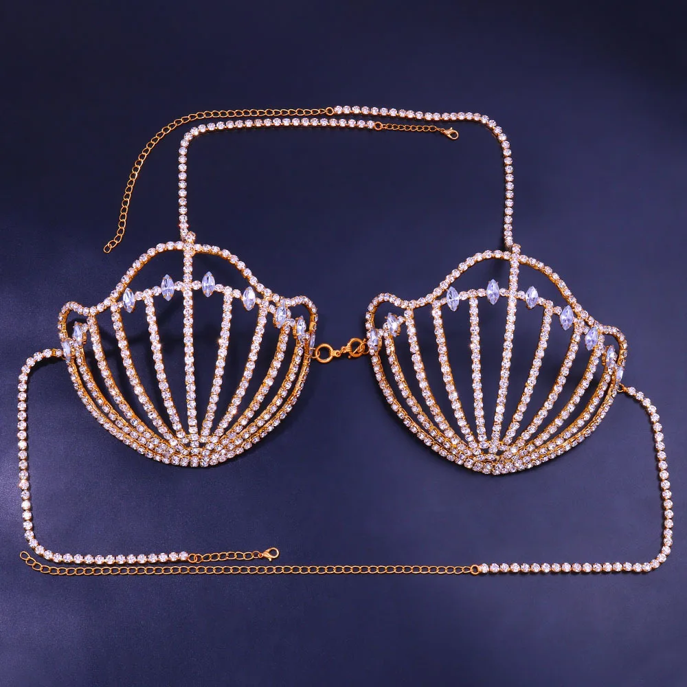 Sexy Semi-Circular Body Chain with Zircon Diamond Bra