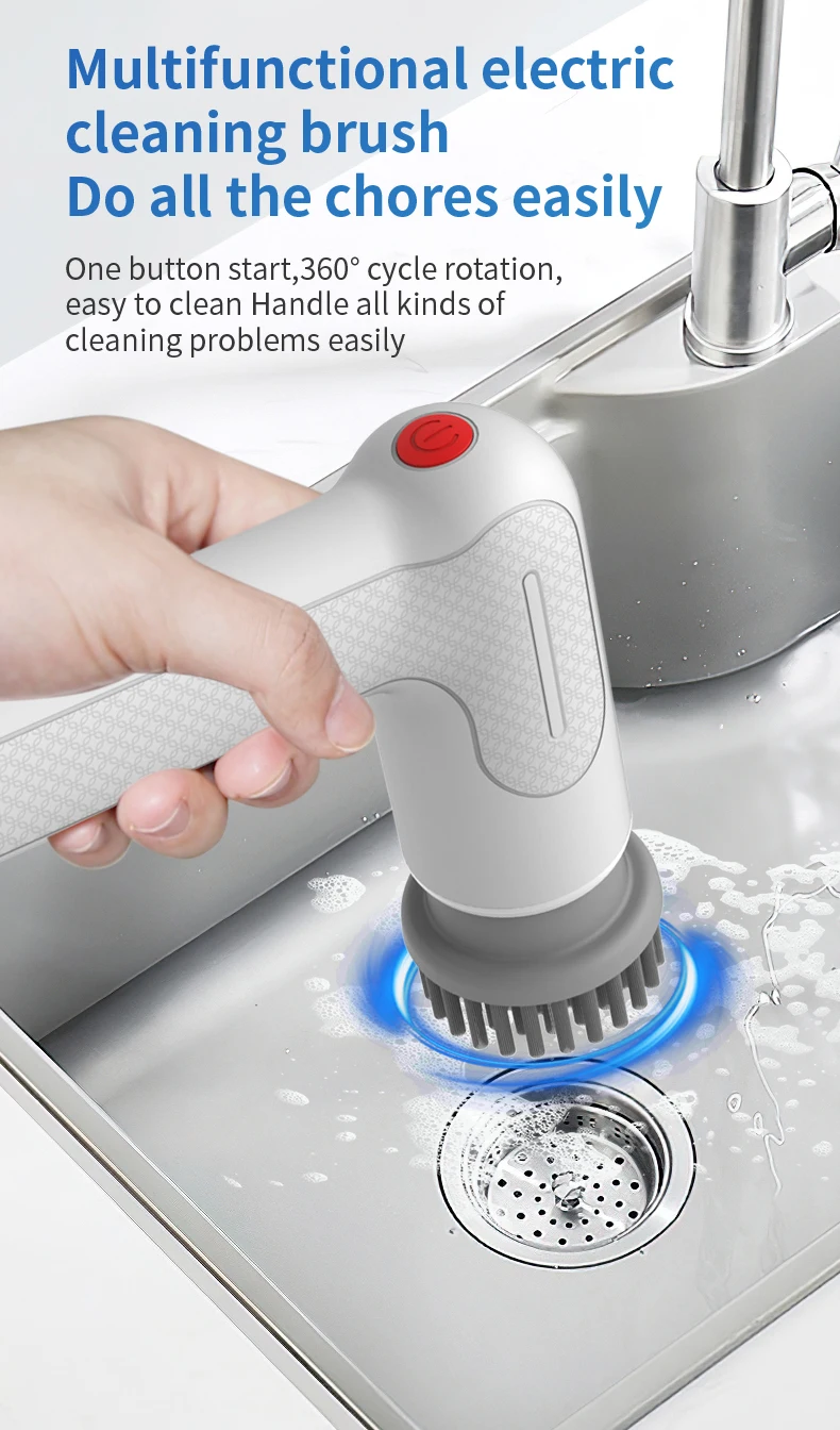 Electric Spin Rechargeable Automatic Cordless Kitchen Rotating Cleaning ...