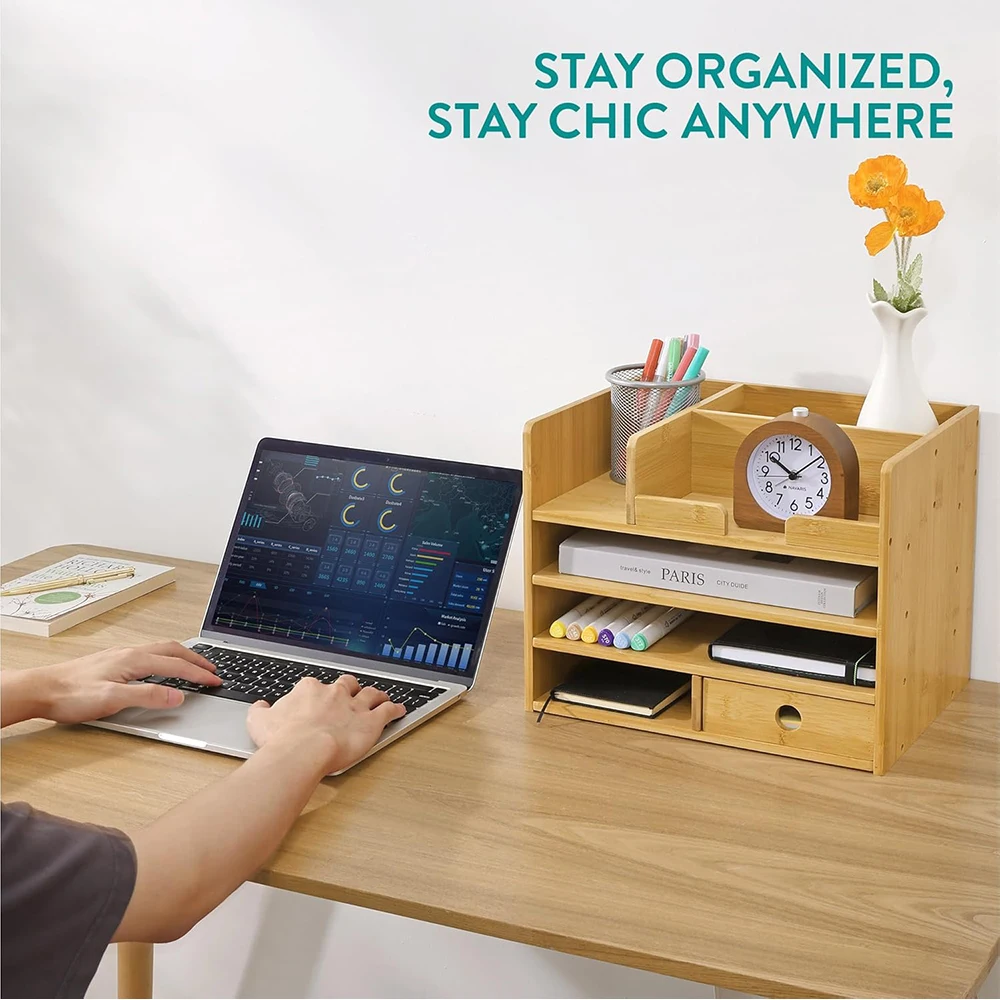 Multi-purpose Wooden Table File Rack Pen Holder Stationery Organizer ...