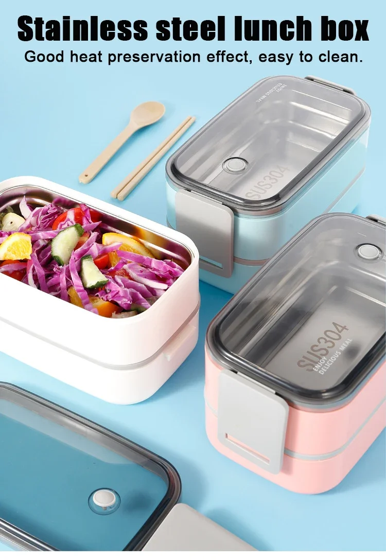 Rectangle Double Layer Food Containers Thermal Insulated Lunch Box ...