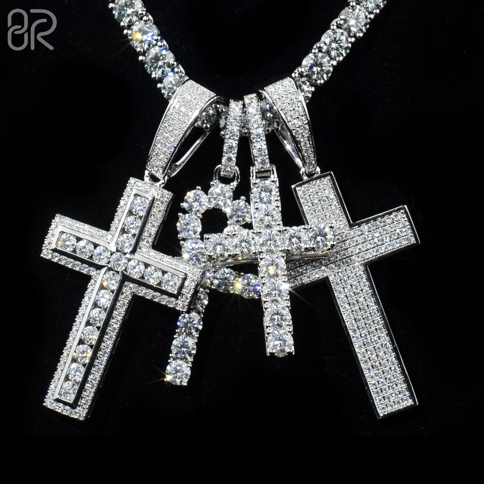 Wholesale VVS Moissanite Diamond Cross Pendant 925 Sterling Silver