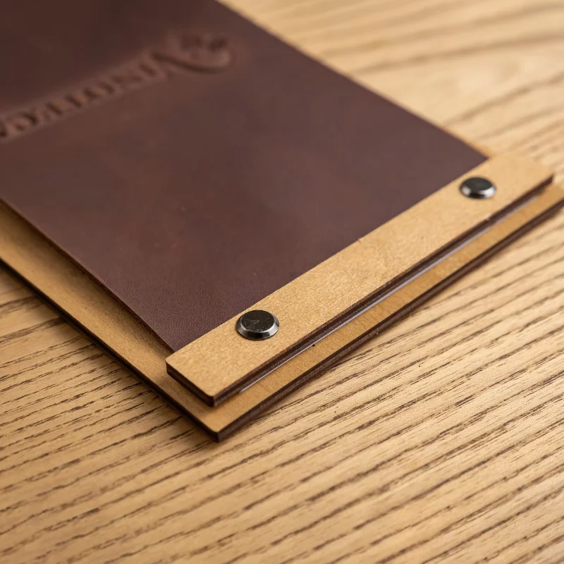 Genuine Leather Menu Holder Wooden Board Custom Menu Cover Durable ...