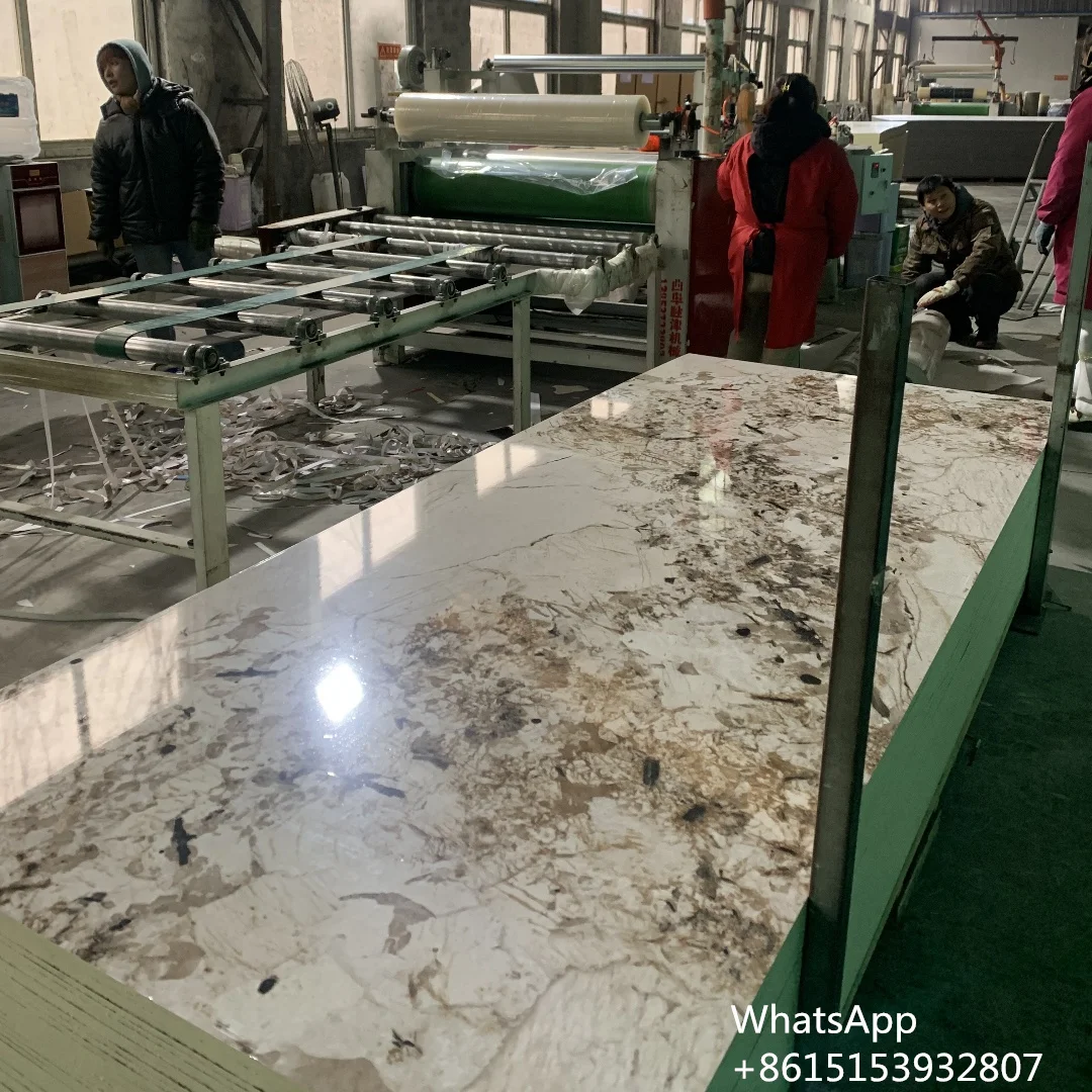 Luxury Laminated Sheet Carbon Crystal Plate Wood Veneer PVC Marble Wall ...