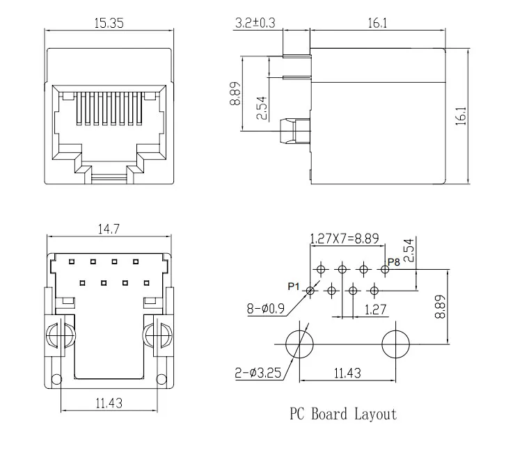 Vertical Rj45 Modular Jack 8p8c Connectors Female Top Entry 180degreen ...