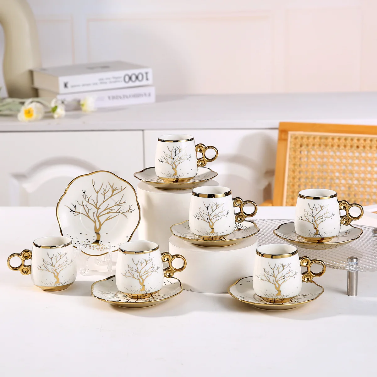 Luxury Porcelain Gold Rim Turkish Coffee Cup Set Espresso Ceramic ...