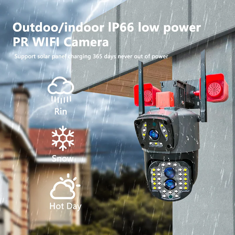 V380 Waterproof 1080P Dual Alarm Horn Alarm Light Triple Lens