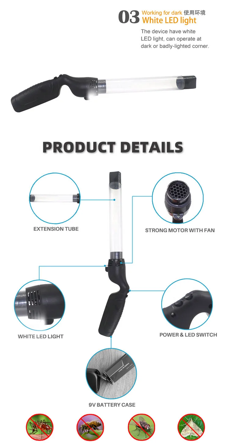 Portable Bug Remover LED Insect Spider Catcher Battery Bug Vacuum ...