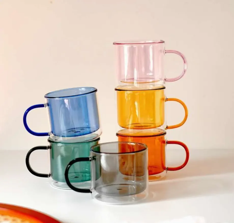 250ml Colorful Borosilicate Double Wall Insulated Glass Coffee Mug With ...
