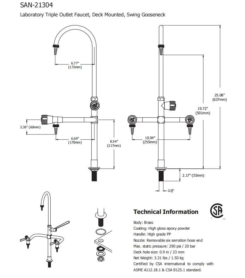 Modern Design 3-Way Tap Water Valve in PP Metal for Laboratory ...