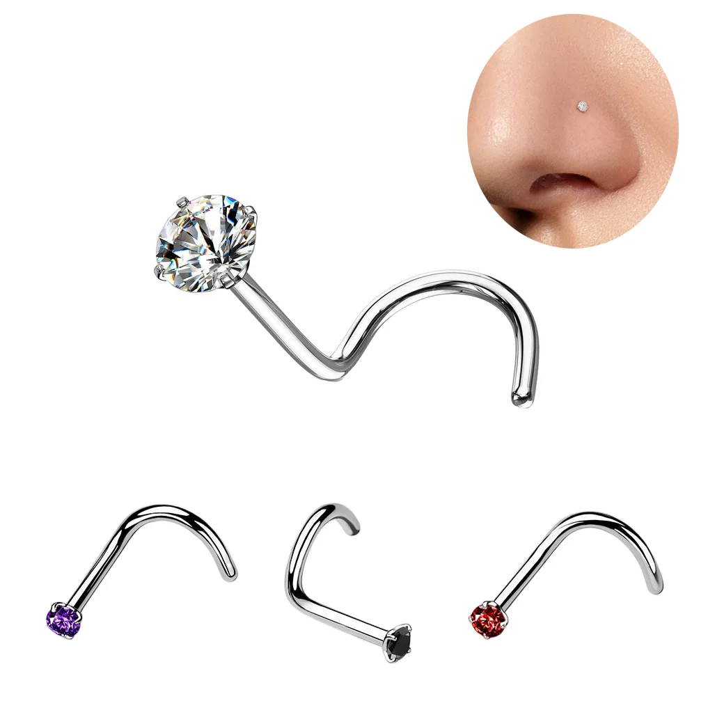 Calendo Implant Grade Titanium Nostril Screw L Shaped Prong Zircon Nose ...