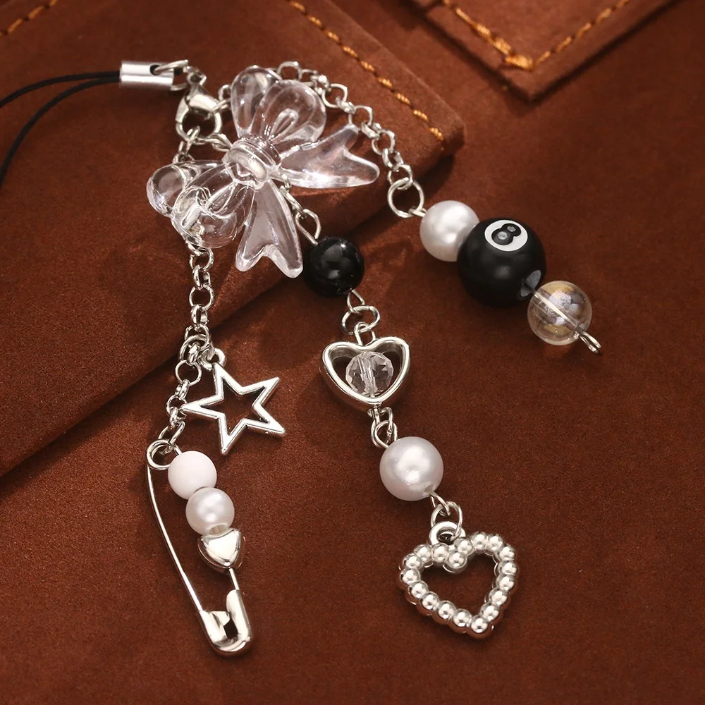 Y2k Rockstar Edgy Black Black White Star Heart Bead Good Luck 8 Ball ...