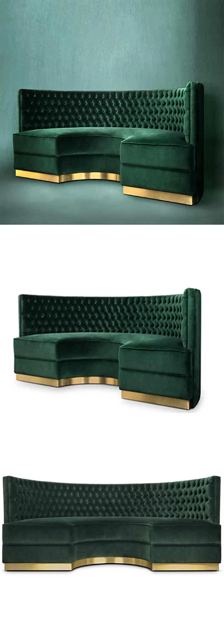 Green Round Sofa Button Tufted Velvet Booth for Restaurants