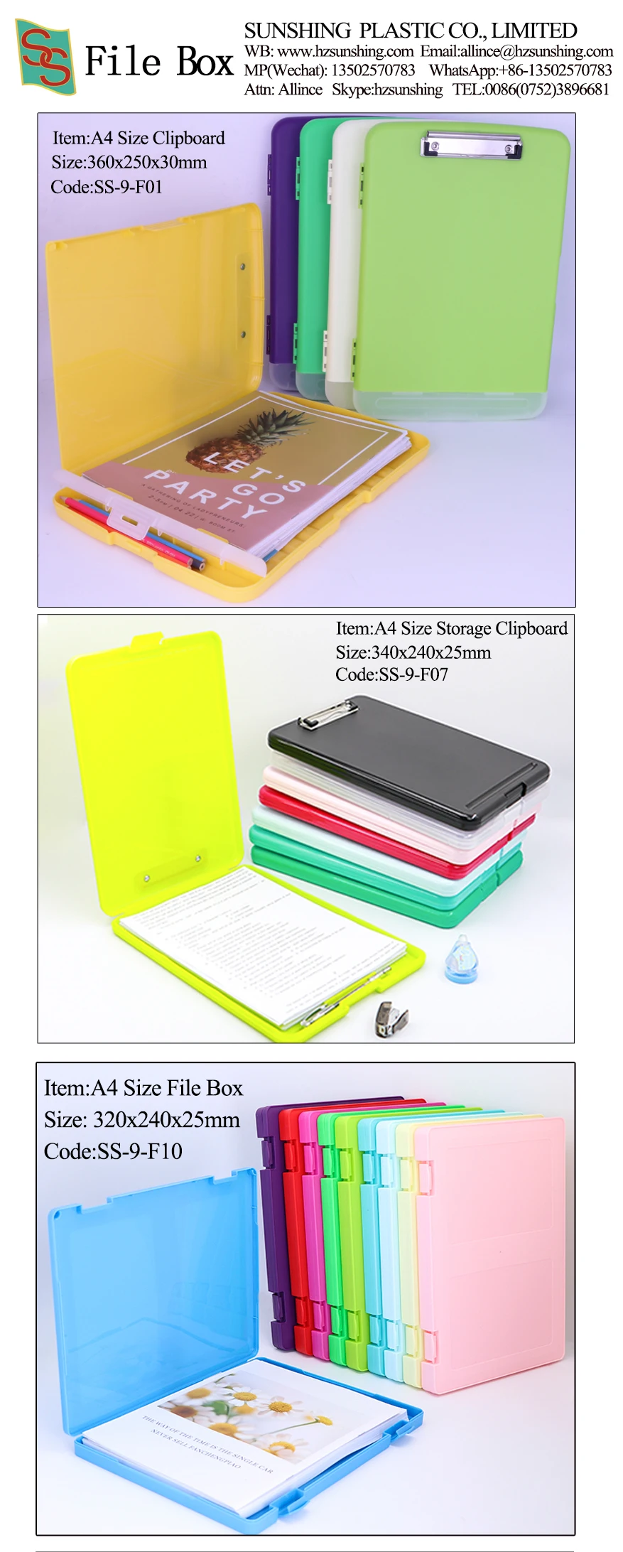 Plastic Storage Clipboard A4 A3 Color File Folder Document Box Filing ...