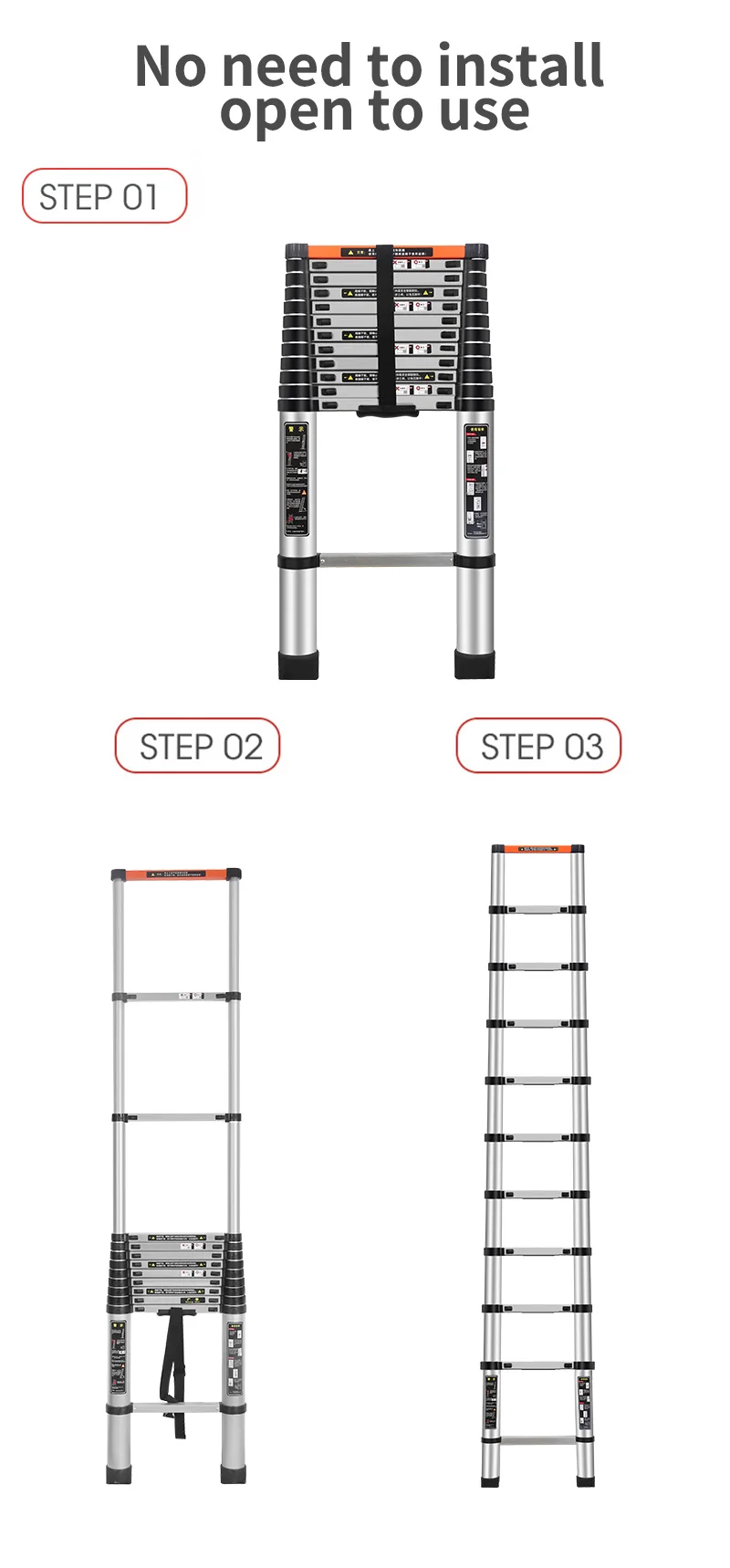 3.8m Telescopic Retractable Ladders Modern Machinery Machine Aluminum ...