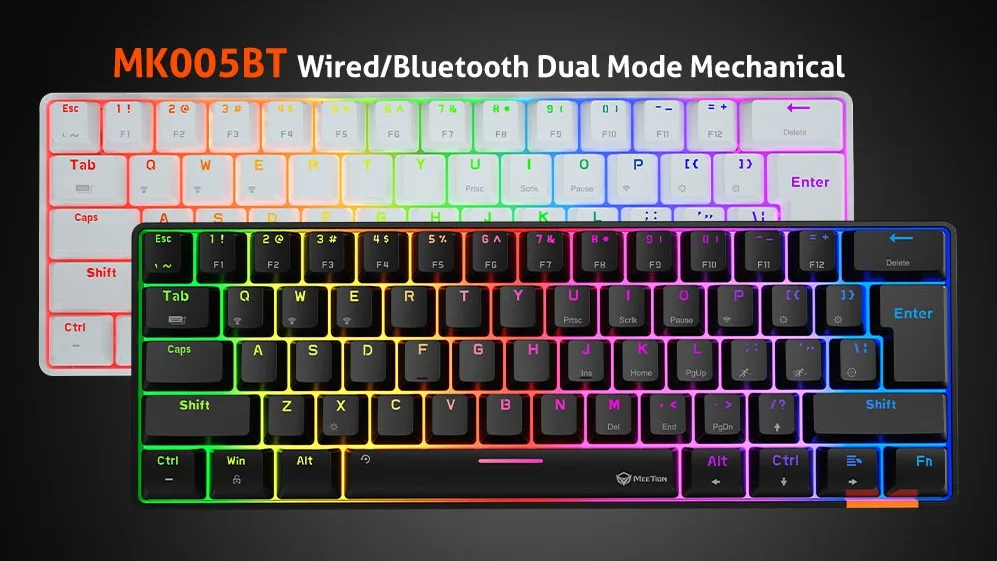 Meetion Keyboard 60 Percent 60% Rgb Led Backlit Bluetooth Mechanical ...