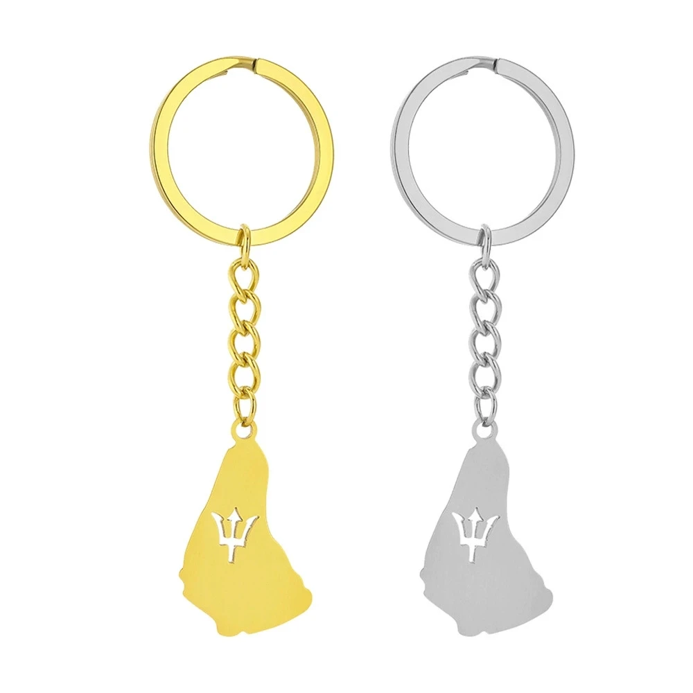 Stainless Steel Key Chains with Enameled Barbados Flag