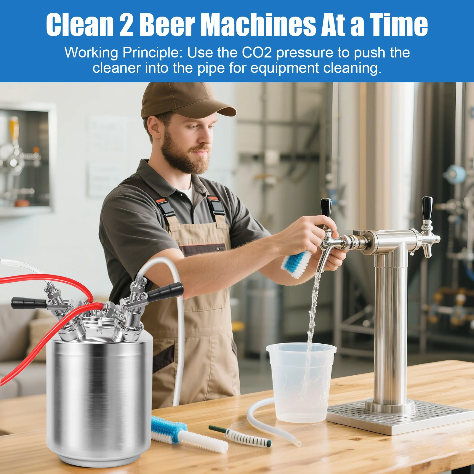 Stainless Steel Cleaning Keg - 5 Gallon for Beer Lines
