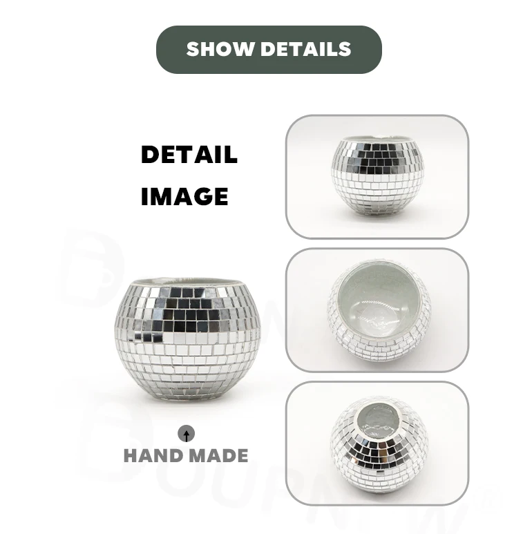 Glass Disco Ball Planter 8cm Disco Mirror Ball Glass Candle Jar Holders ...