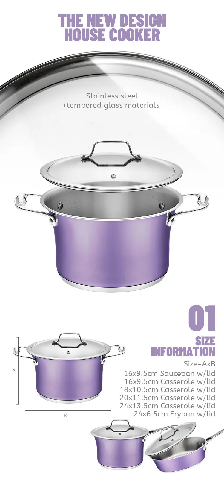 Luxurious And Stylish Purple 12pcs Stainless Steel Tulip Shape Cookware ...
