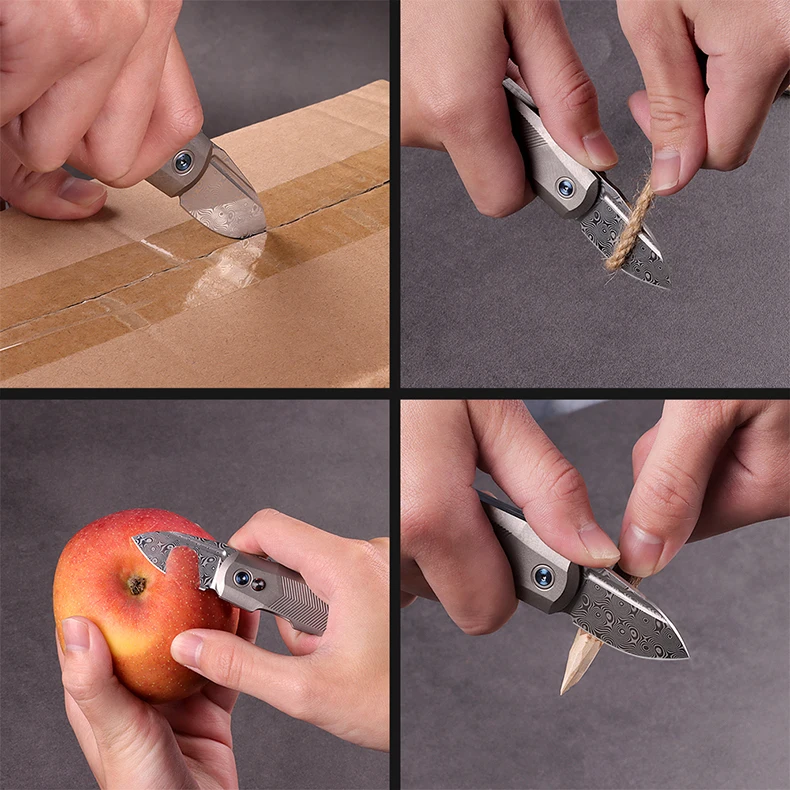 High-end Titanium Handle Key Knife with Damascus Steel