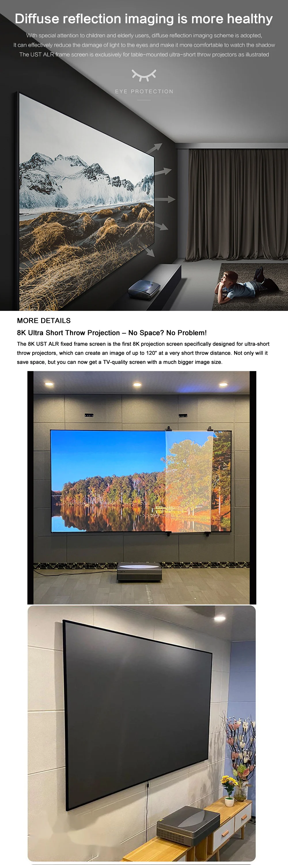 100 Inch Fixed Frame Projector Screen 3D 4K PET Crystal UST ALR/CLR Fix ...