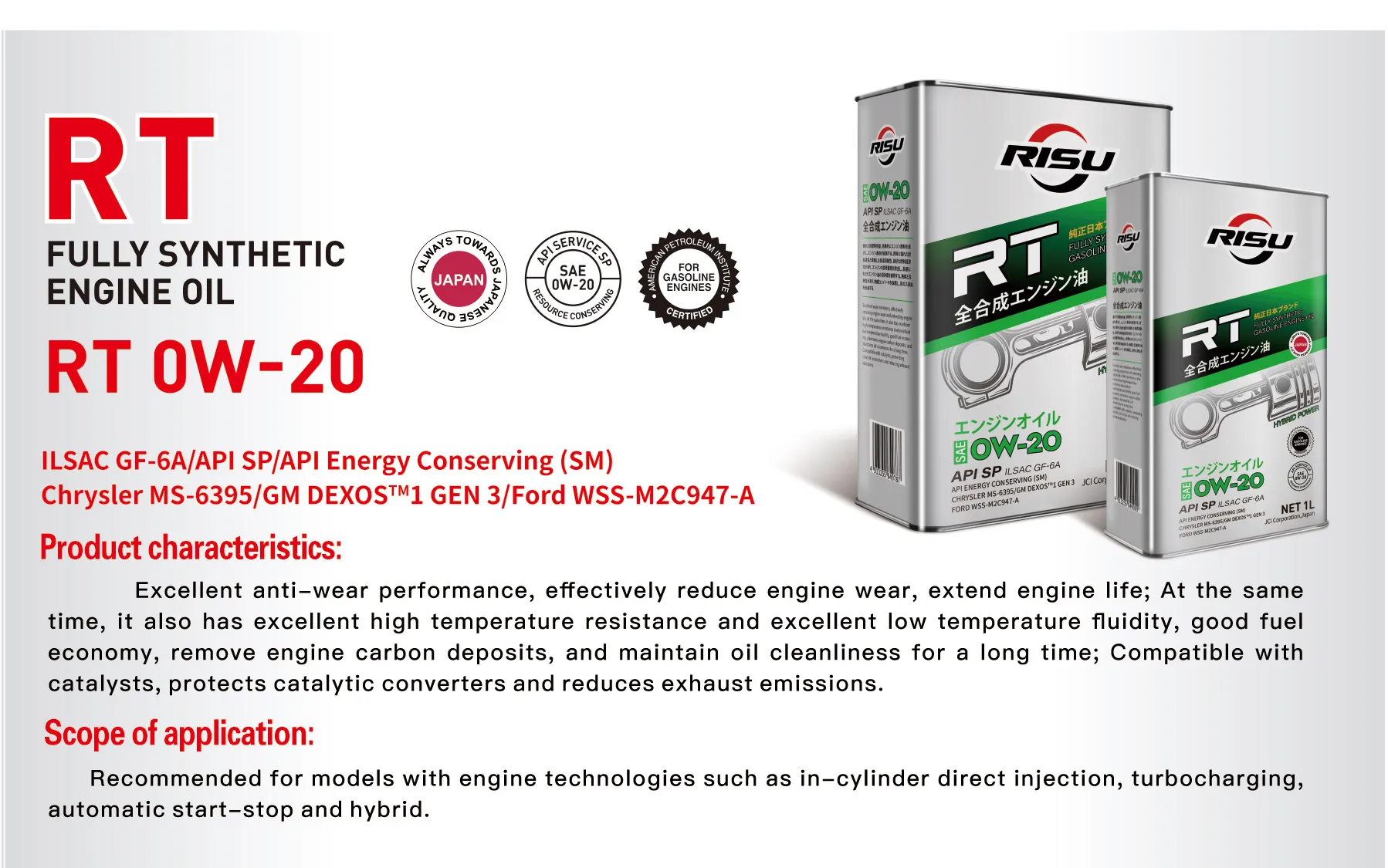 RISU 0W20 Automotive Lubricants - High Performance Motor Oil