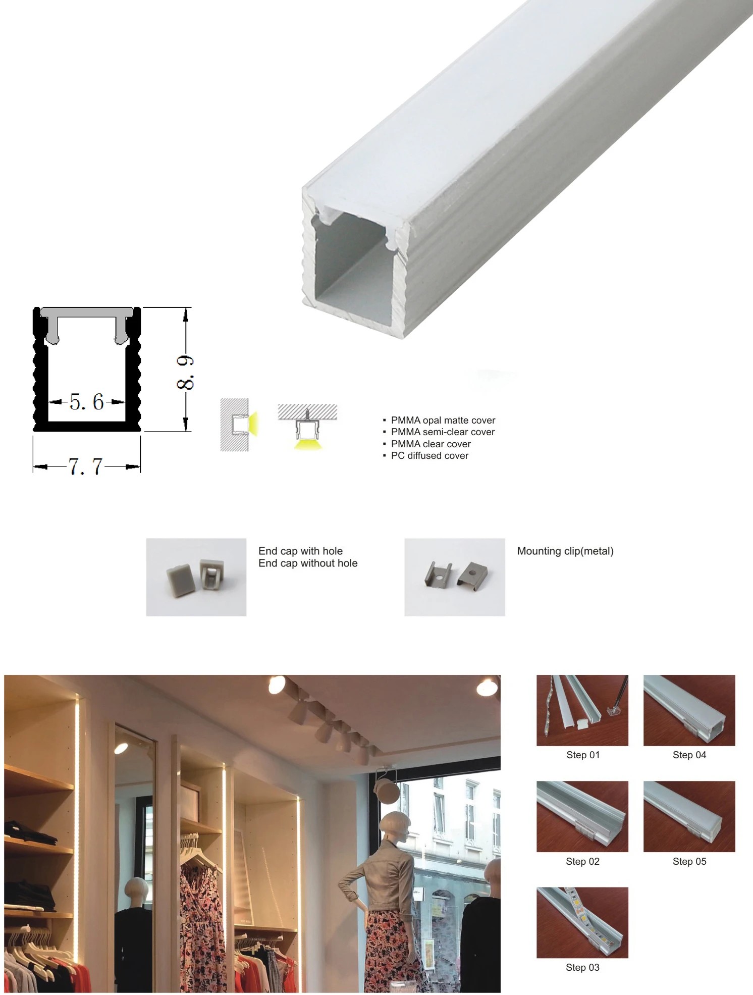 8x9mm Mini Cabinet Aluminum Profile 6063 6061 Edge Lit Profile Led ...