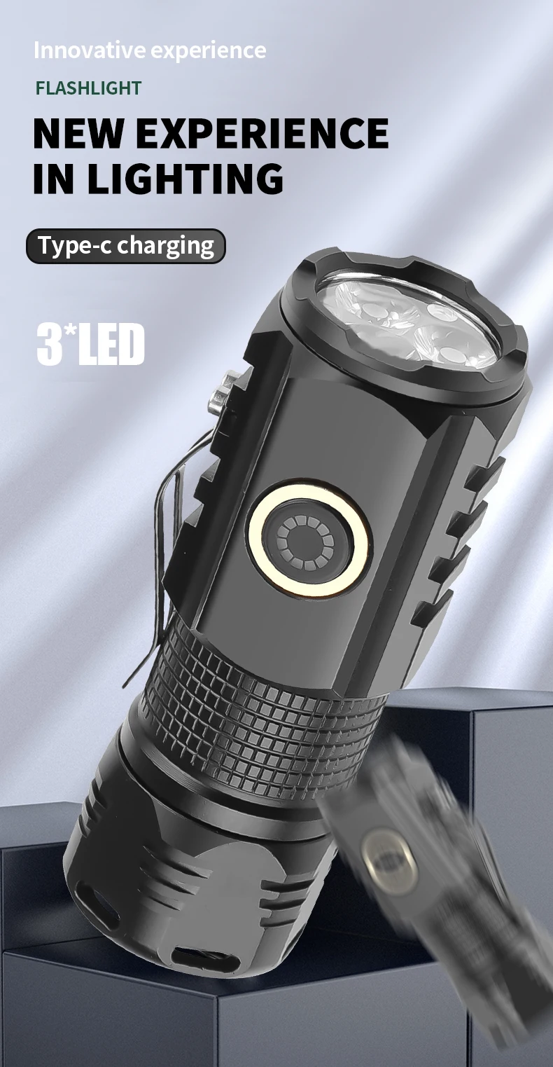800LM 100m Powerful 3 LED Mini Flashlight - Rechargeable Torch