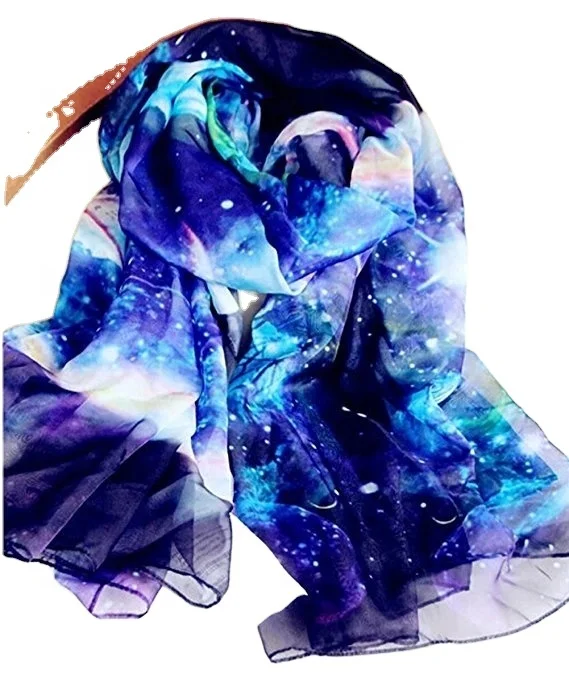 Starry Sky Galaxy Star Space Printing Chiffon Long Wrap Scarves With ...
