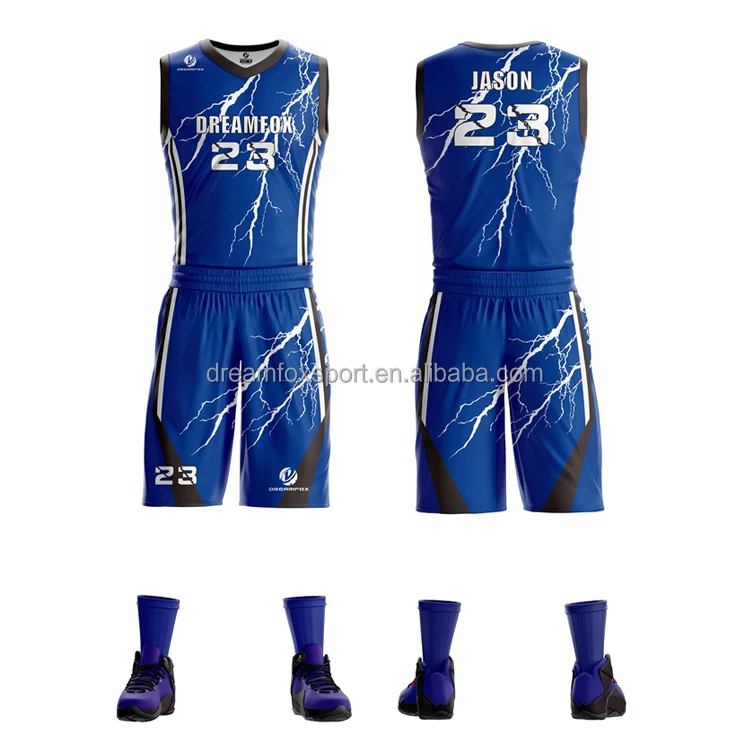 Full Sublimation Blue Basketball Uniforms Basketball Jersey Reversible ...