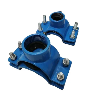 Ductile Iron Pipe Fittings Tapping Saddle Clamp With 4 Bolts For Pvc Pe ...