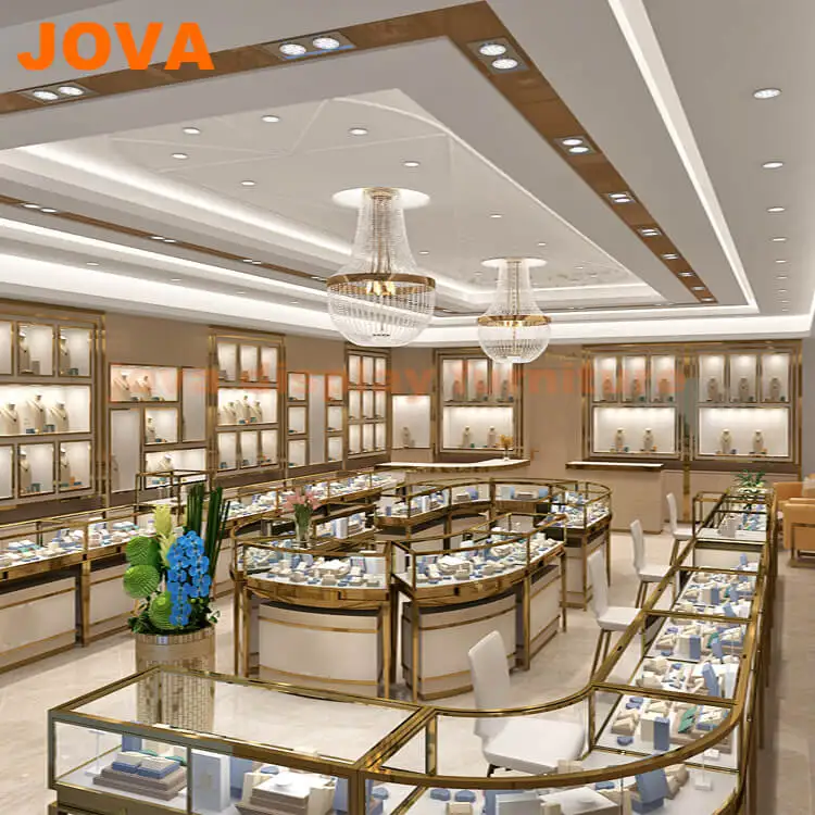 Luxury Jewelry Shop Design - Elegant Gold Display Counters