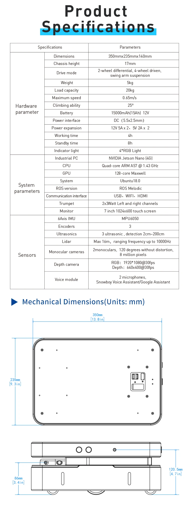 Anseboo Open SDK Educational Robots AGV Ros Robot Chassis