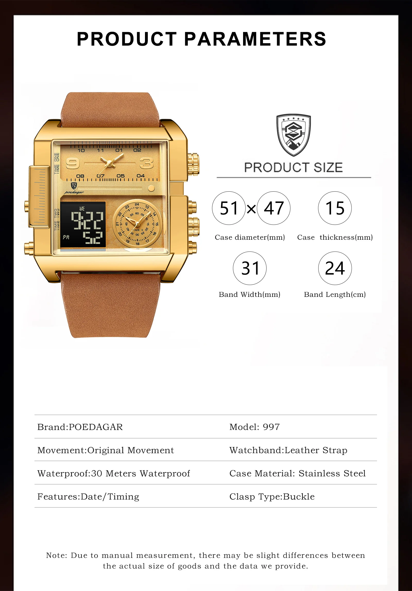 POEDAGAR Chronograph 997 Men's Quartz Watch - Luxury & Waterproof